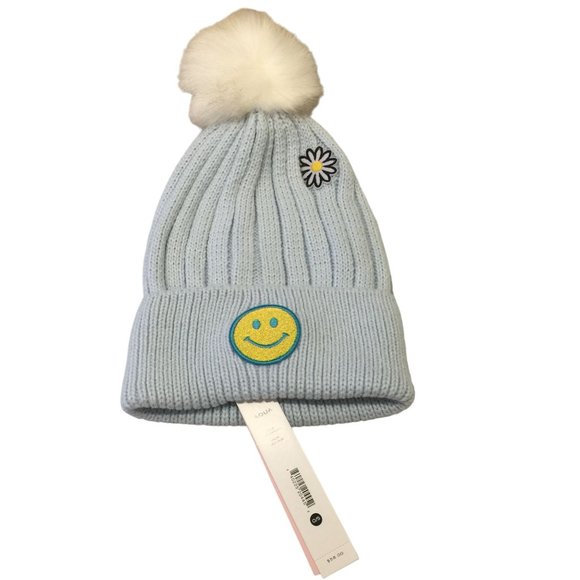 Aqua | Accessories | Aqua Ladies Smiley Face Daisy Osfm Light Blue Knit ...